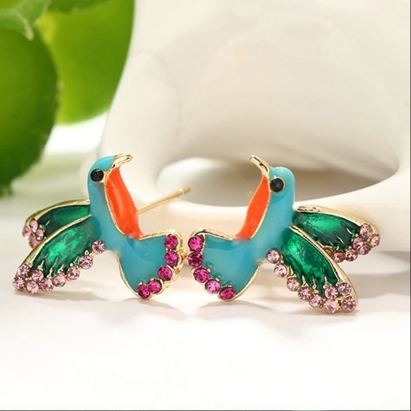 Jewelry | Tropical Colorful Hummingbird Enamel Stud Earrings | Poshmark